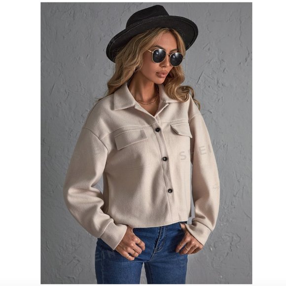 SHEIN | Jackets & Coats | Shein Essnce Flap Pocket Drop Shoulder Button ...